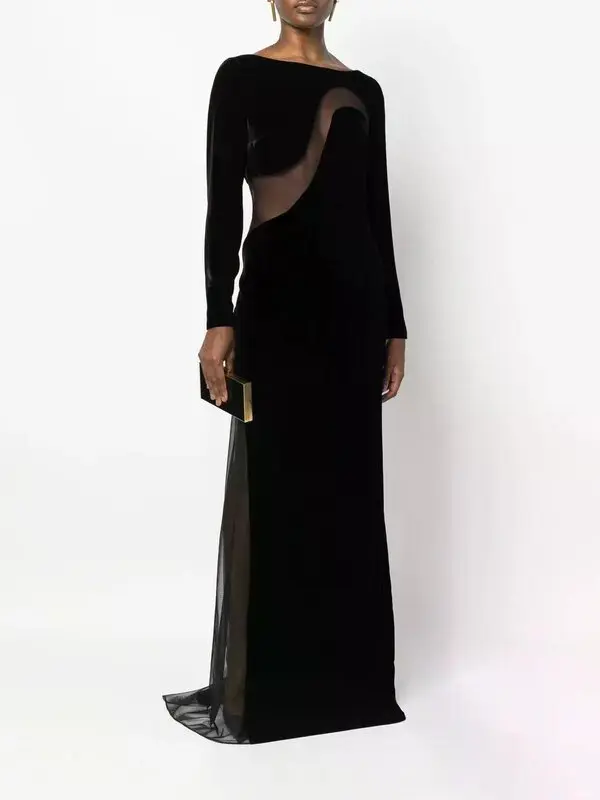 TOM FORD Mesh-panelled Velvet Gown - Black