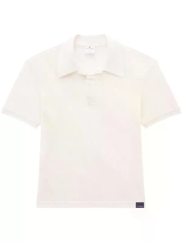 COURREGES Ac Logo-appliqué Mesh Polo Shirt - Neutrals