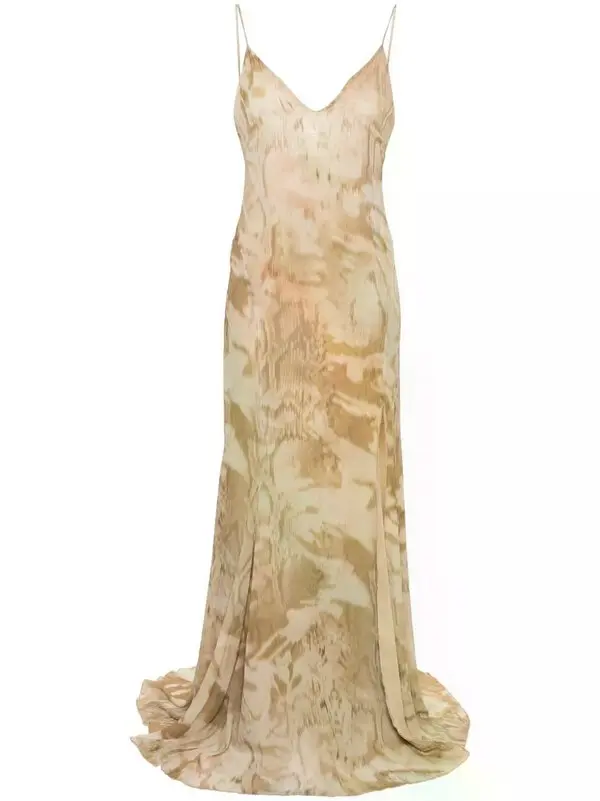 Blumarine Tie-dye Crepe Maxi Dress - Neutrals