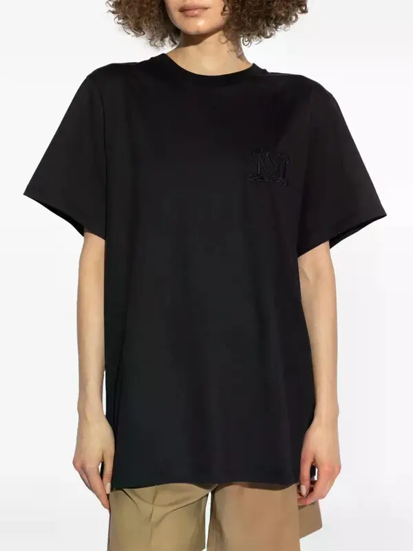 Max Mara Monogram Embroidered Cotton T-shirt - Black