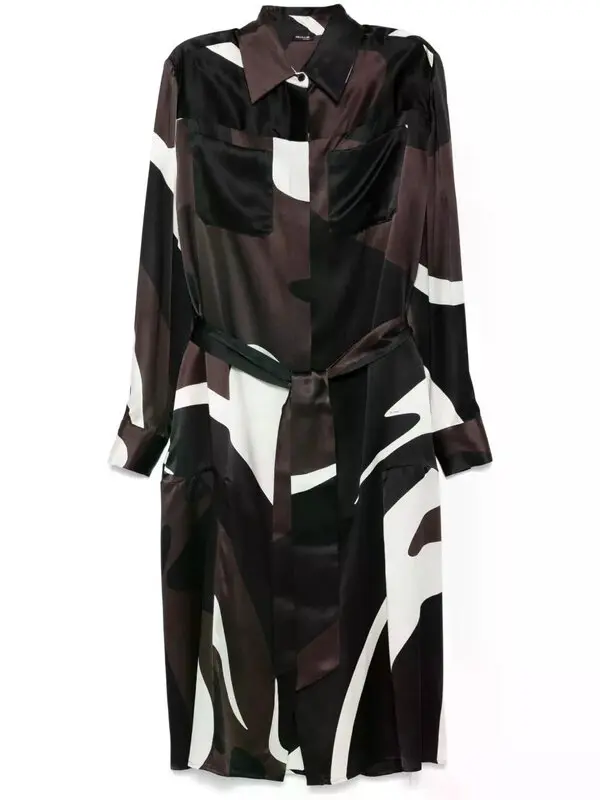 Kiton Abstract Print Silk Midi Shirt Dress