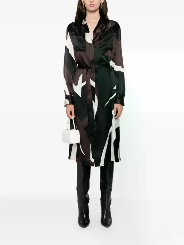 Kiton Abstract Print Silk Midi Shirt Dress