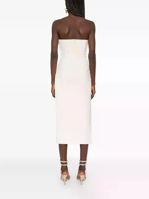 Elisabetta Franchi Light Beige Crepe Midi Dress With Bow Detail