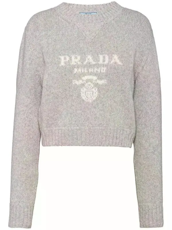 Prada Wool And Cashmere Crew-neck Sweater With Intarsia Logo
