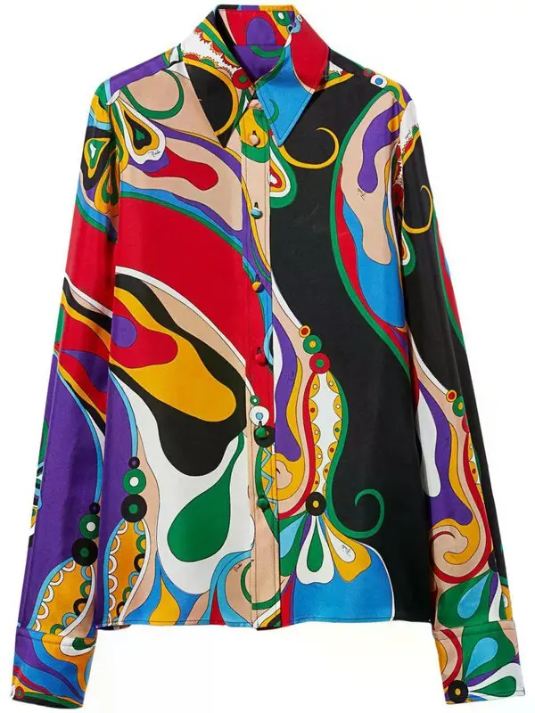 Emilio Pucci Silk Twill Graphic Print Shirt - Red