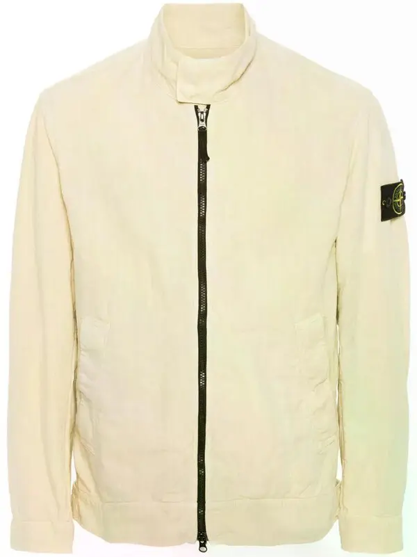 Stone Island Linen Blend Jacket With Detachable Compass Badge - Neutrals