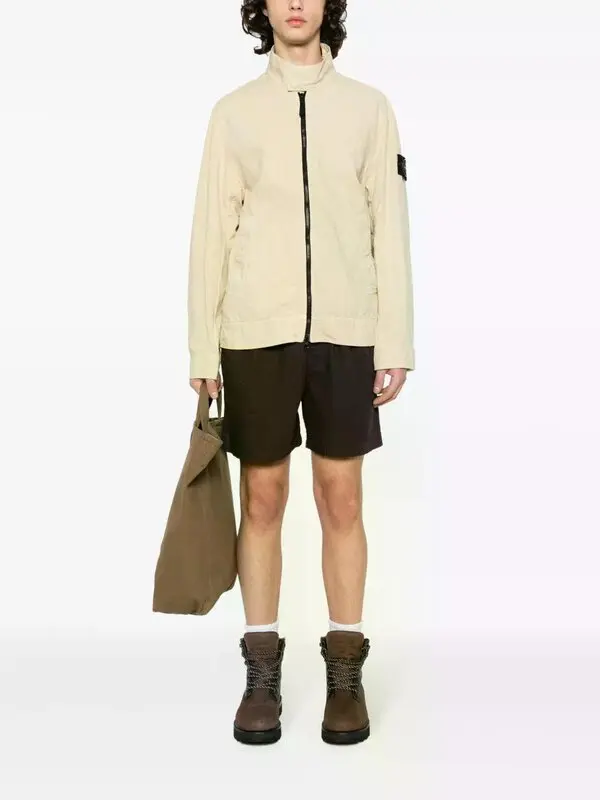 Stone Island Linen Blend Jacket With Detachable Compass Badge