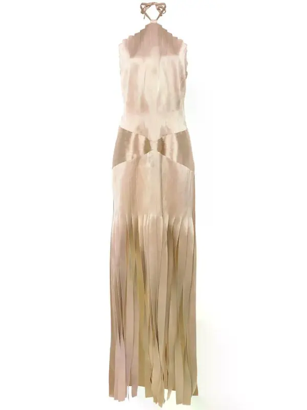 Alberta Ferretti Pleated Halterneck Gown - Neutrals