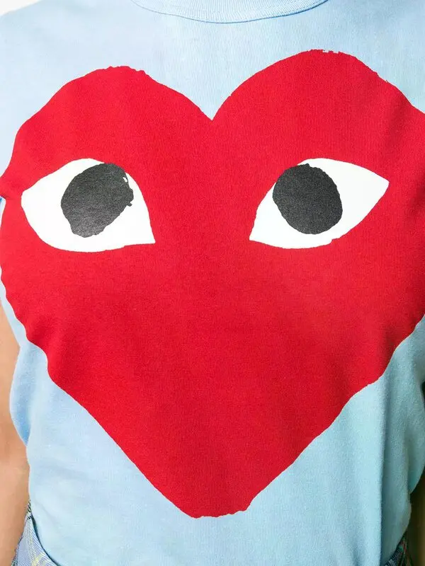 Play Comme Des Garcon Heart Print Crew Neck T-shirt - Blue