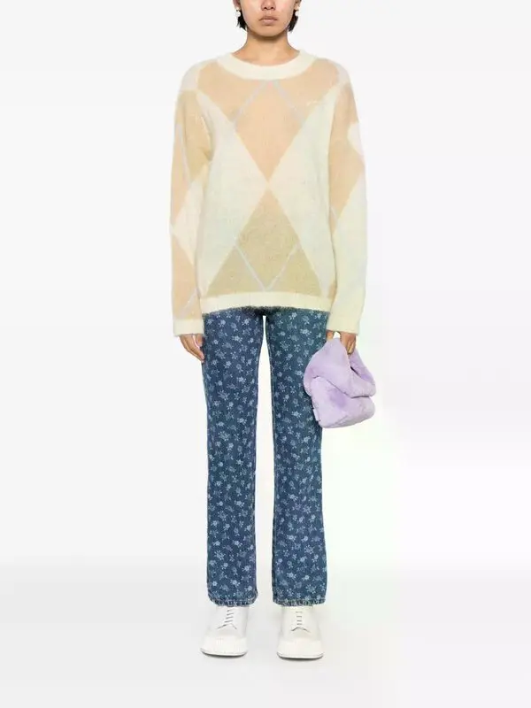 GANNI Logo-embroidered Argyle-intarsia Jumper - Brown
