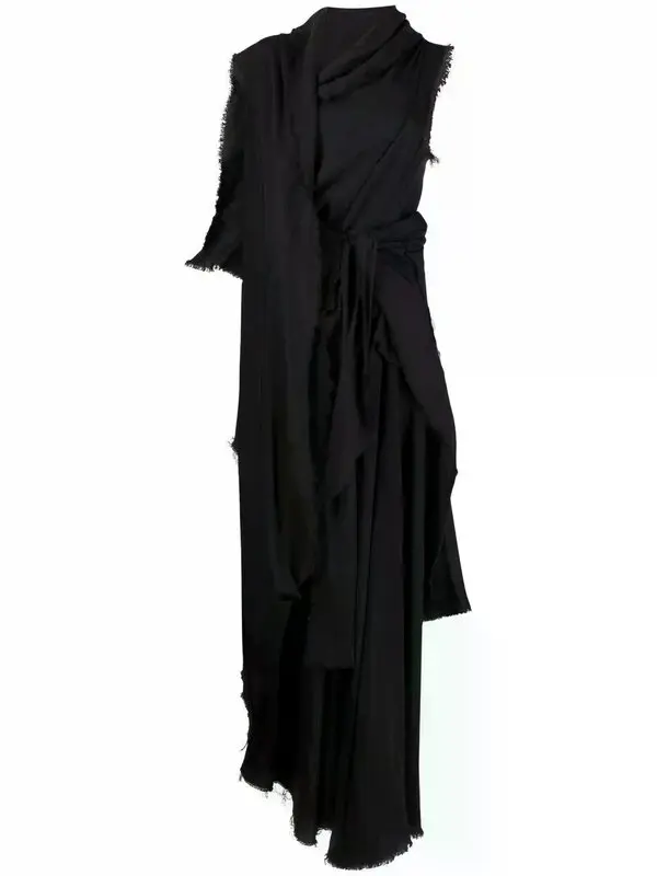 Yohji Yamamoto Asymmetric Draped Maxi Dress - Black