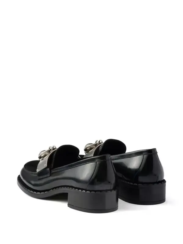 Prada Brushed Leather Loafers With Ring Hardware