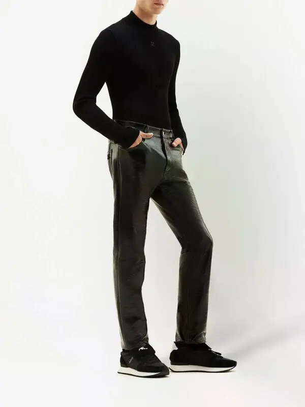 COURREGES Rib-knit Mock Neck Jumper With Logo Patch - Black