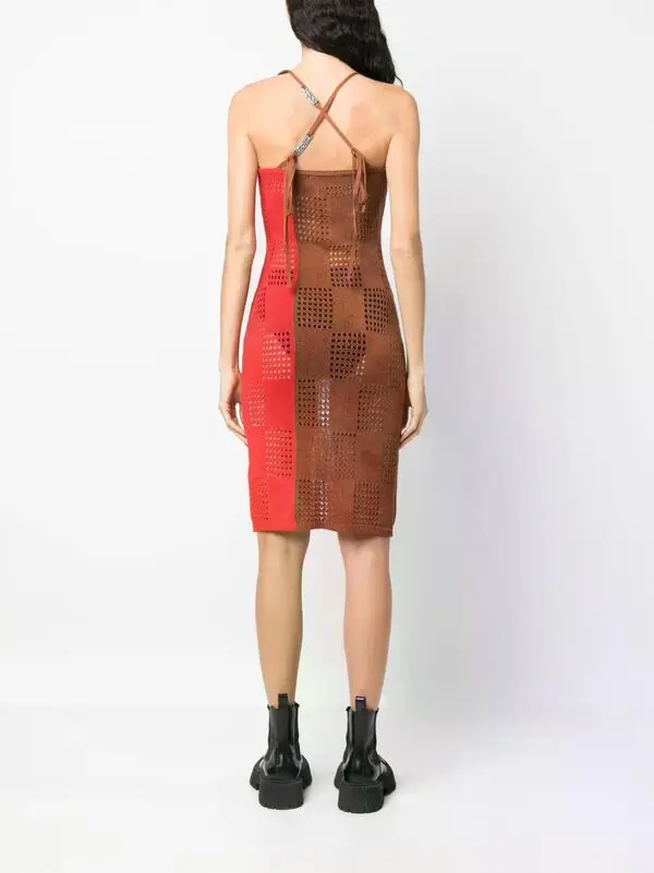 Andersson Bell Two-tone Open-knit Halterneck Dress