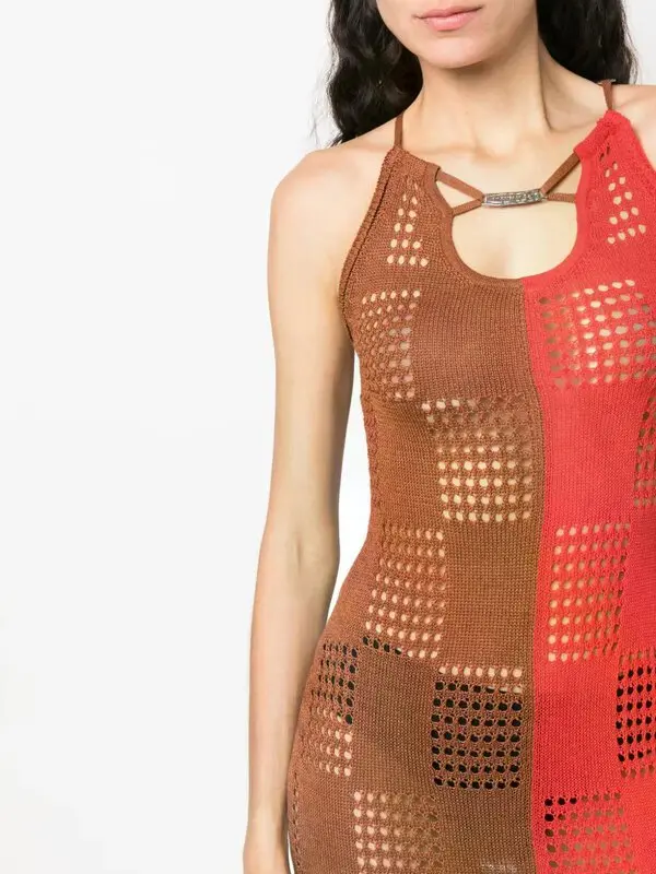 Andersson Bell Two-tone Open-knit Halterneck Dress