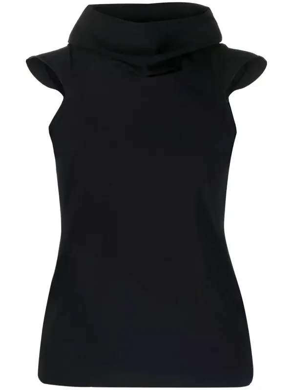 QUIRA Cowl Neck Short Sleeve Knitted Top