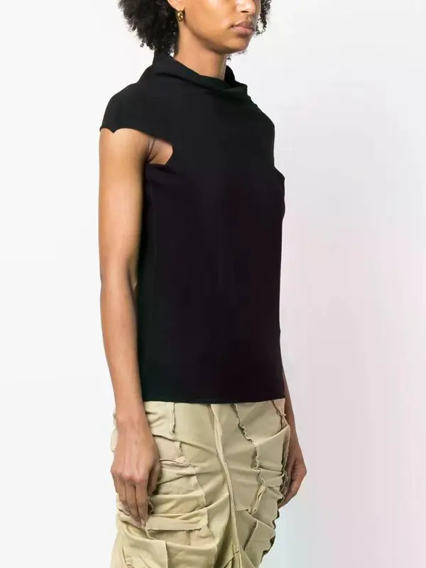 QUIRA Cowl Neck Short Sleeve Knitted Top