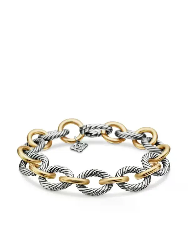 David Yurman 18kt Yellow Gold And Sterling Oval Link Chain Bracelet - Silver