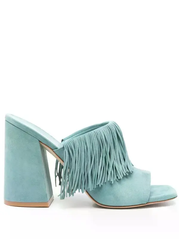 STUART WEITZMAN Tia Suede Fringe Block Heel Sandals - Blue