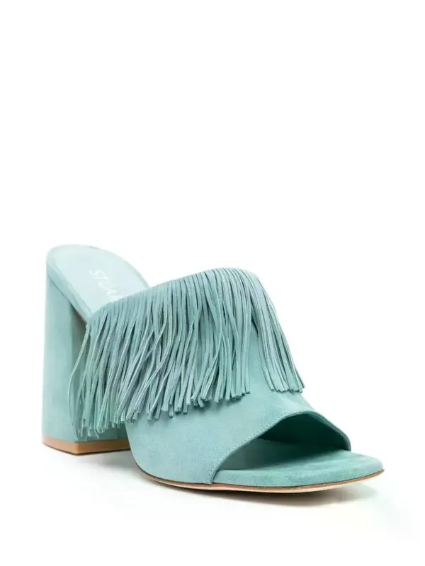 STUART WEITZMAN Tia Suede Fringe Block Heel Sandals - Blue