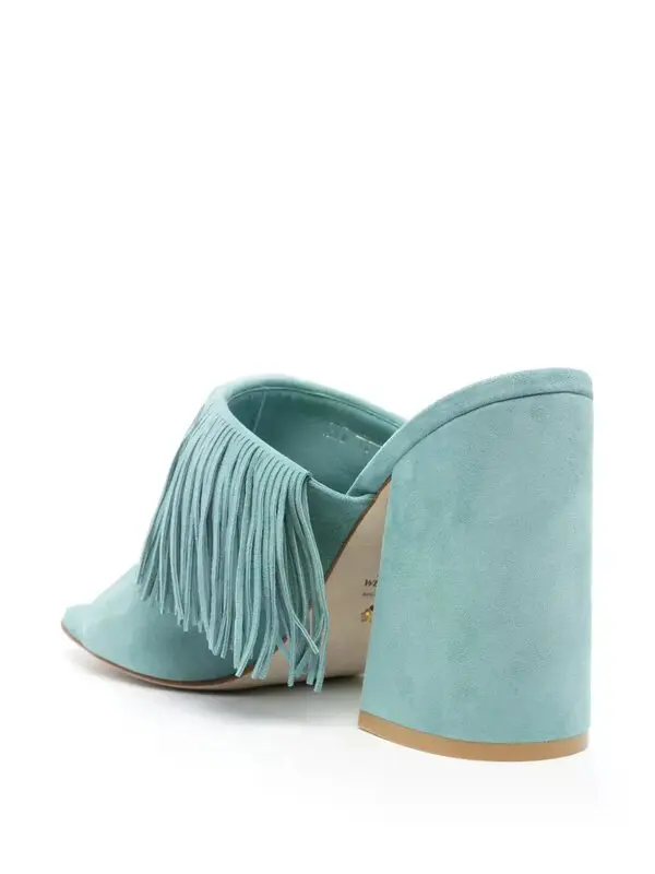 STUART WEITZMAN Tia Suede Fringe Block Heel Sandals - Blue