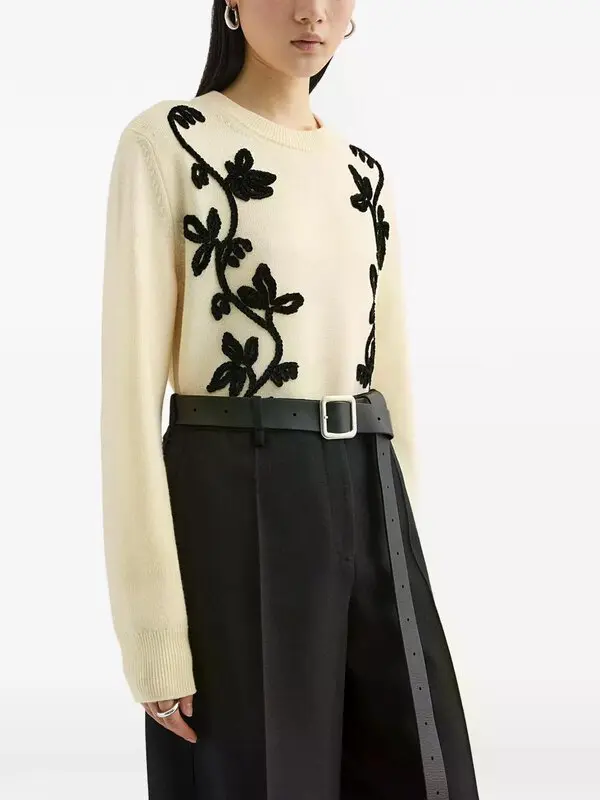 JIL SANDER Embroidered Wool Sweater - Neutrals