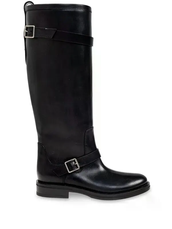 Saint Laurent Knee-high Buckled Leather Boots - Black