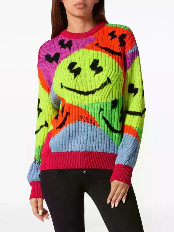Philipp Plein Smiley Face Intarsia Knit Jumper