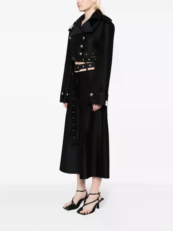 Rokh Cropped Double-breasted Wool Blend Jacket With Gold-tone Hardware - Black
