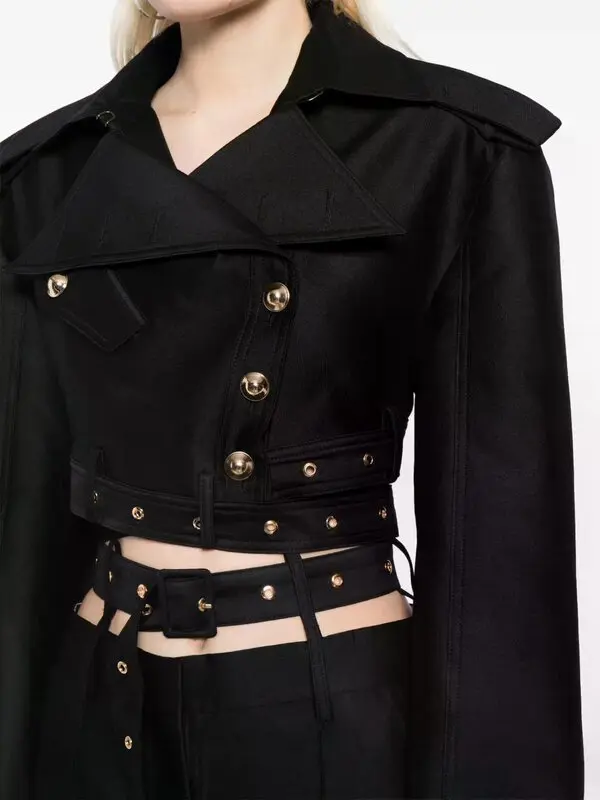 Rokh Cropped Double-breasted Wool Blend Jacket With Gold-tone Hardware