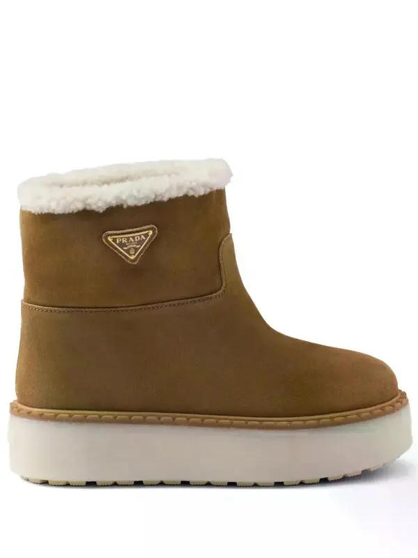 Prada Suede Shearling Lined Ankle Boots - Brown