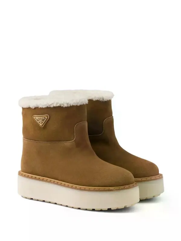 Prada Suede Shearling Lined Ankle Boots - Brown