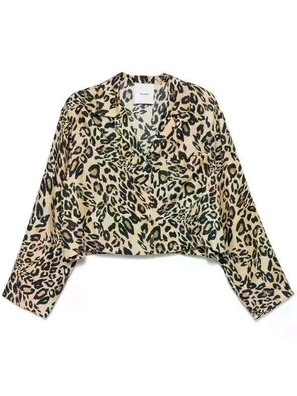Nanushka Cropped Leopard Print Silk Shirt - Neutrals