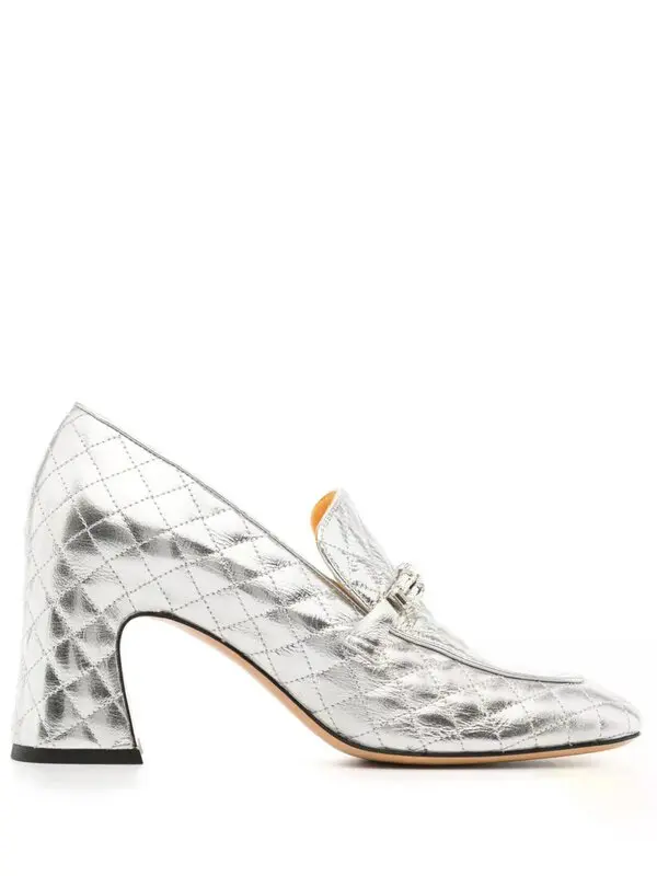 MADISON MAISON 70mm Quilted Leather Block Heel Pumps - Silver