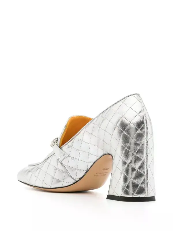 MADISON MAISON 70mm Quilted Leather Block Heel Pumps - Silver
