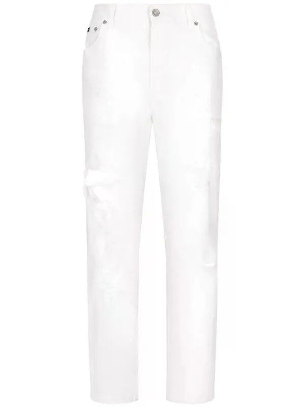 Dolce & Gabbana Distressed Straight Leg Jeans - White