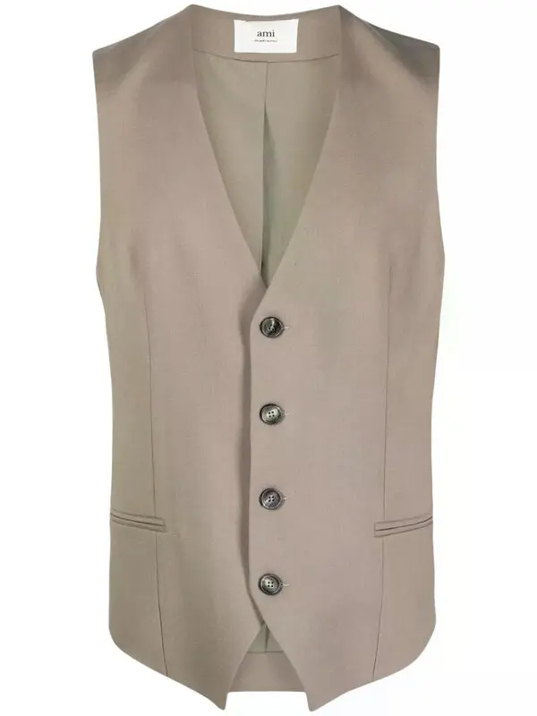 AMI Paris Virgin Wool V-neck Waistcoat - Neutrals