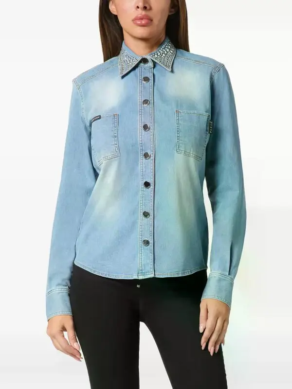 Philipp Plein Embellished Denim Shirt - Blue