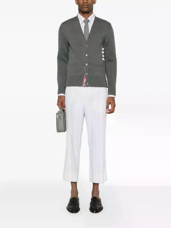 Thom Browne V-neck Cotton Cardigan With Signature Stripe Detailing