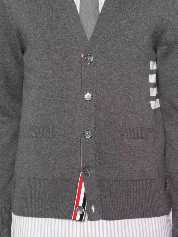 Thom Browne V-neck Cotton Cardigan With Signature Stripe Detailing