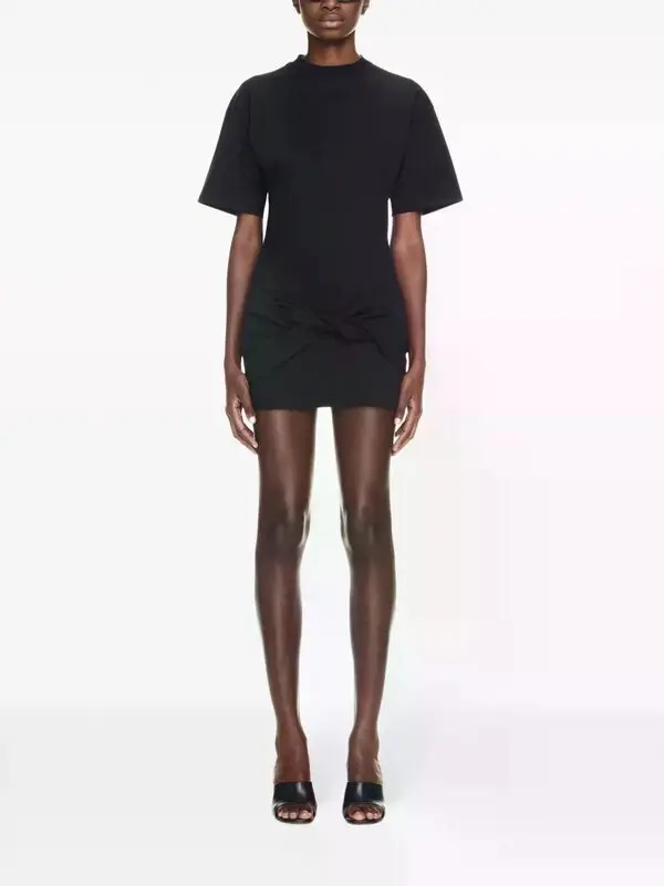 Off-White Cotton T-shirt Dress With Twist Detail - Black