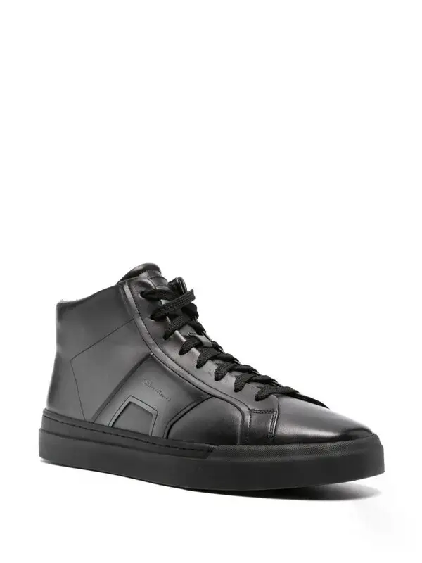 Santoni High Top Sneakers With Debossed Logo - Grey