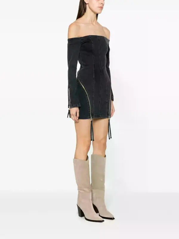 Blumarine Off-shoulder Zip-up Denim Dress