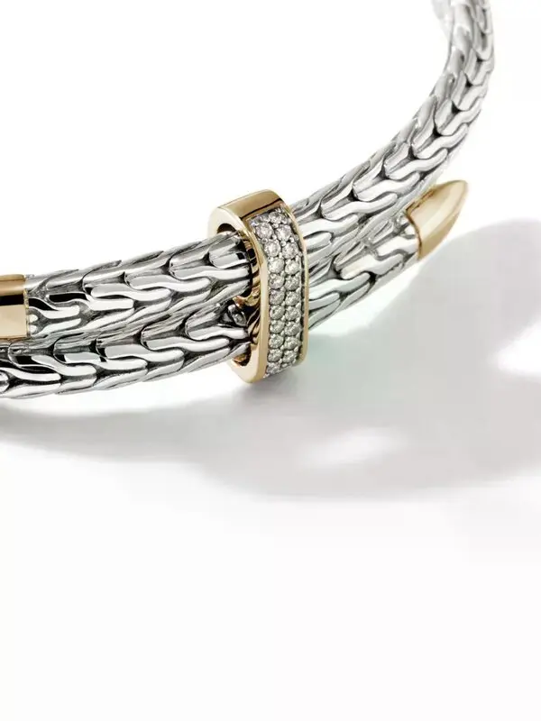 John Hardy Sterling And 14k Yellow Gold Spear Flex Diamond Bracelet - Silver