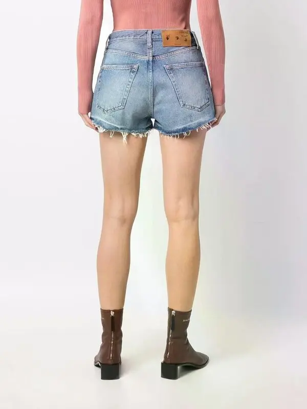 Off-White Denim Shorts With Logo Print And Frayed Hem