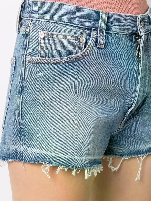 Off-White Denim Shorts With Logo Print And Frayed Hem