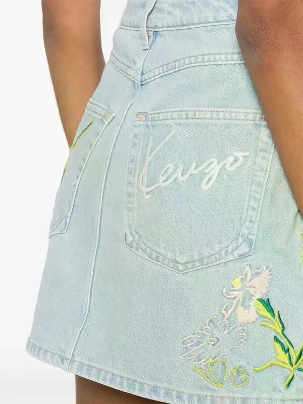 Kenzo Floral Embroidered Denim Mini Skirt