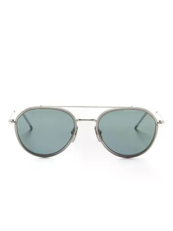 Thom Browne Logo-engraved Pilot-frame Sunglasses - Silver