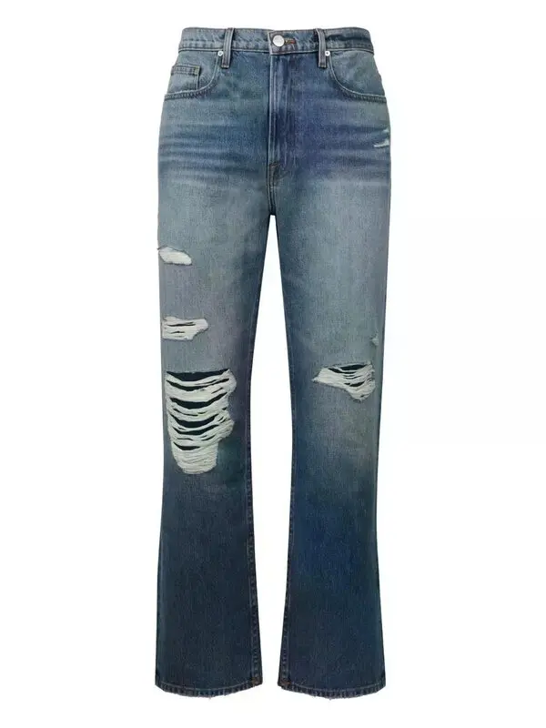 FRAME Cotton Jeans With Ripped Detailing - Blue