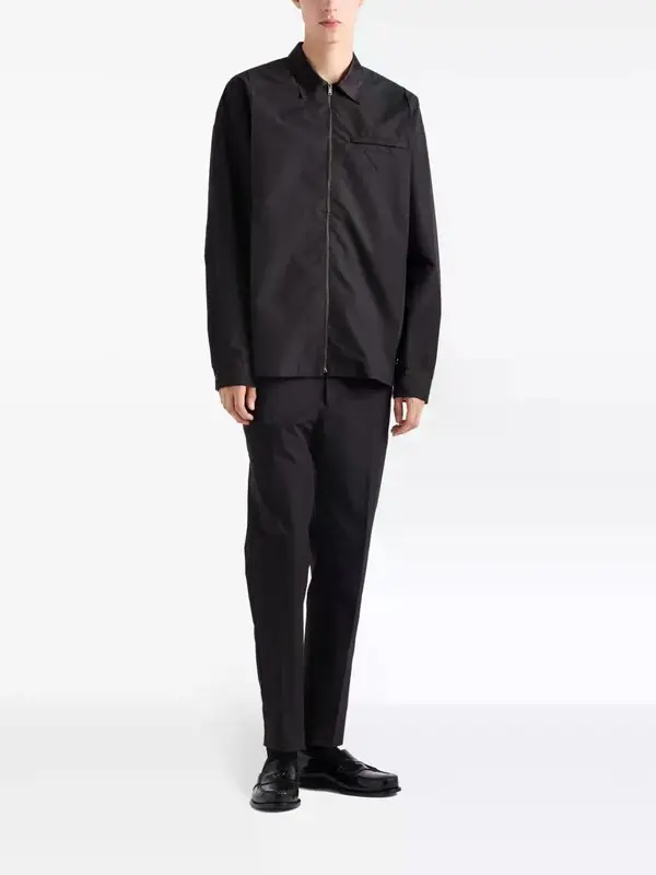 Prada Cotton Technical Jersey Zip Up Shirt